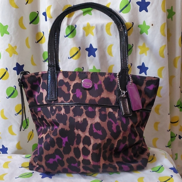 Coach | Bags | Coach Ocelot Tote Violet Purple Brown Black Animal Print ...